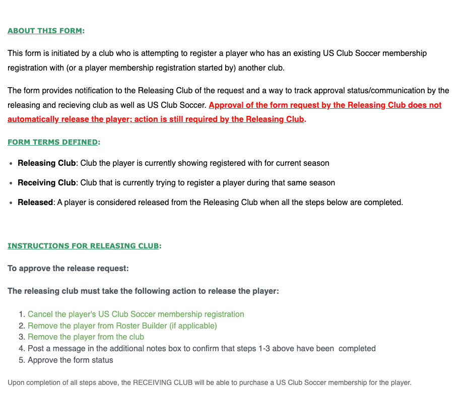 US Club Soccer: As a Club Admin - How to Properly Release a Player from ...