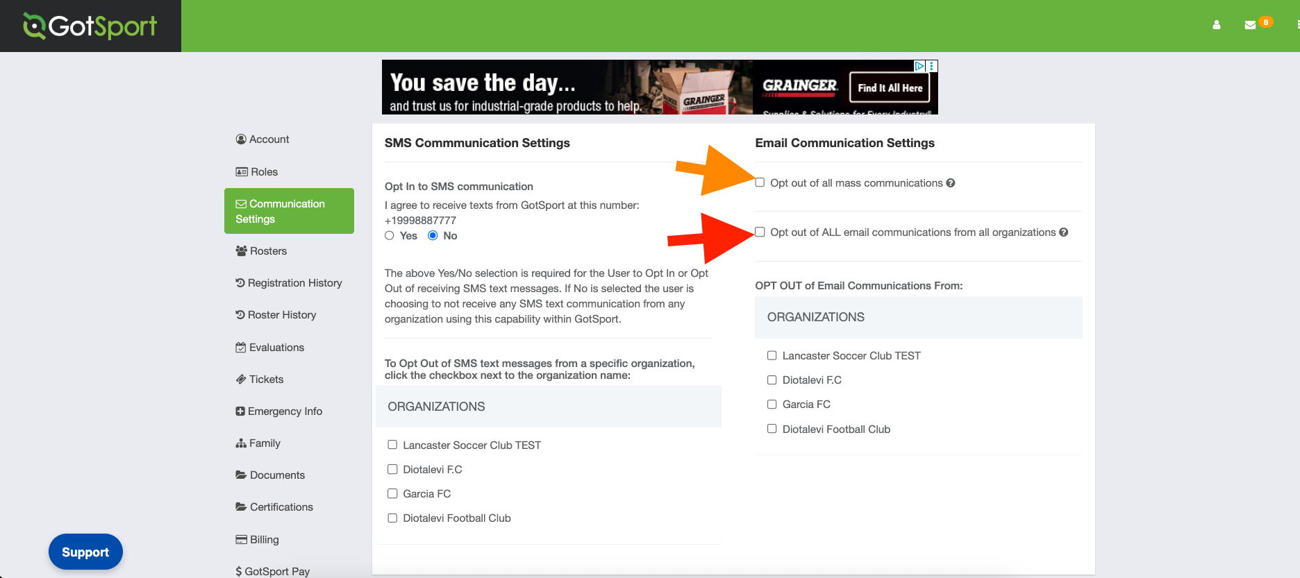 Opt In/Out of Email Communications