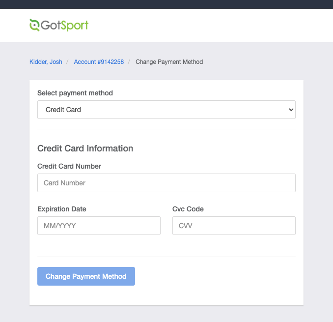 How to Change/Update a Payment Method from a Parent or Player Account