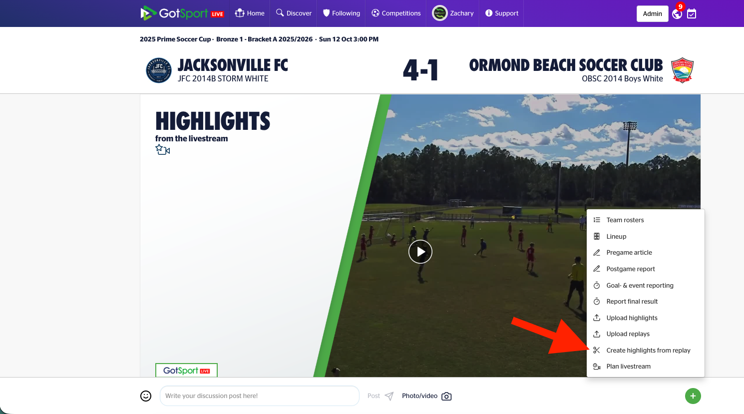 GotSport Live - How to Create Highlights from Uploaded Streams on your ...