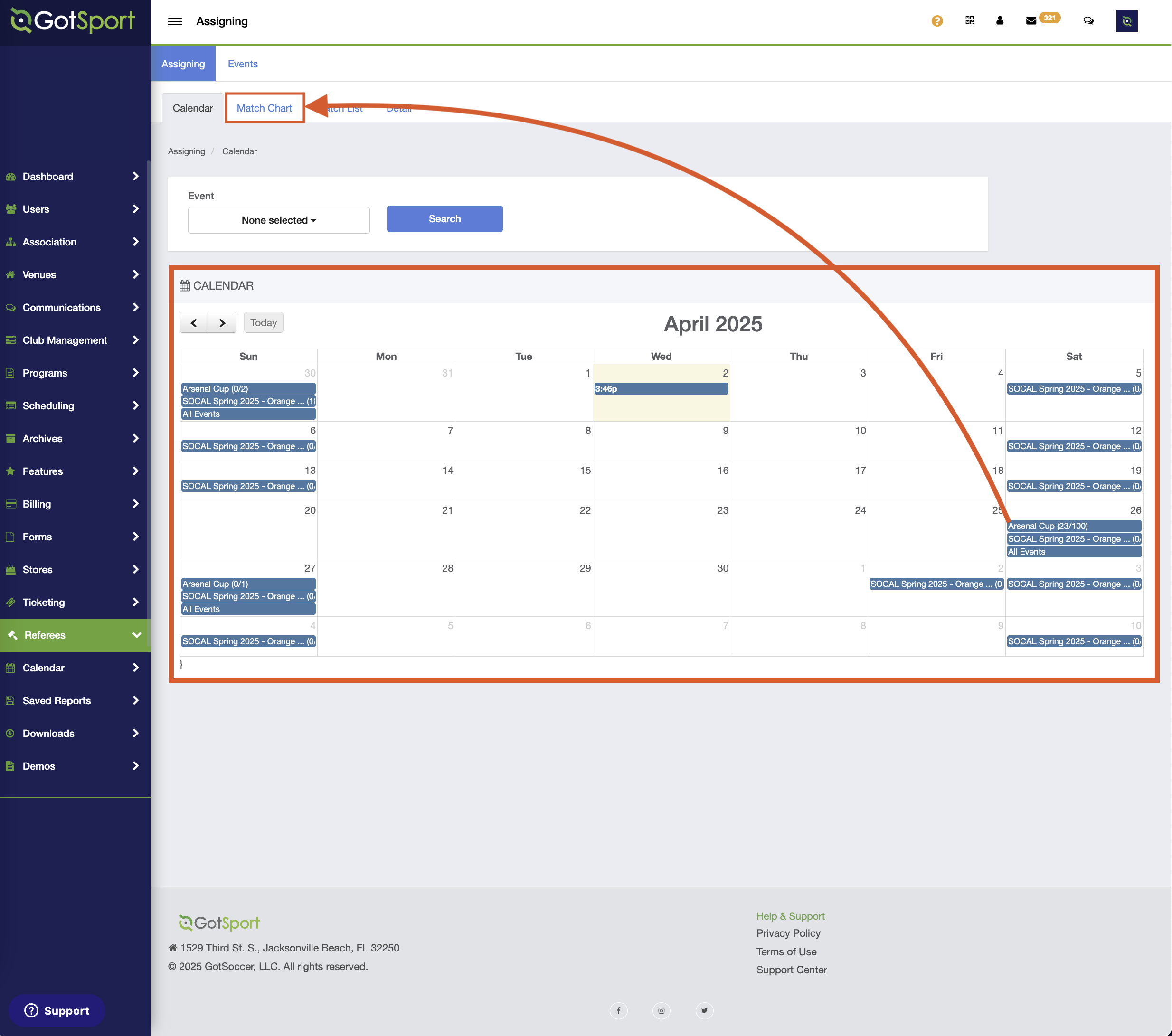 Assignors - How to Assign Referees using the Match Chart View