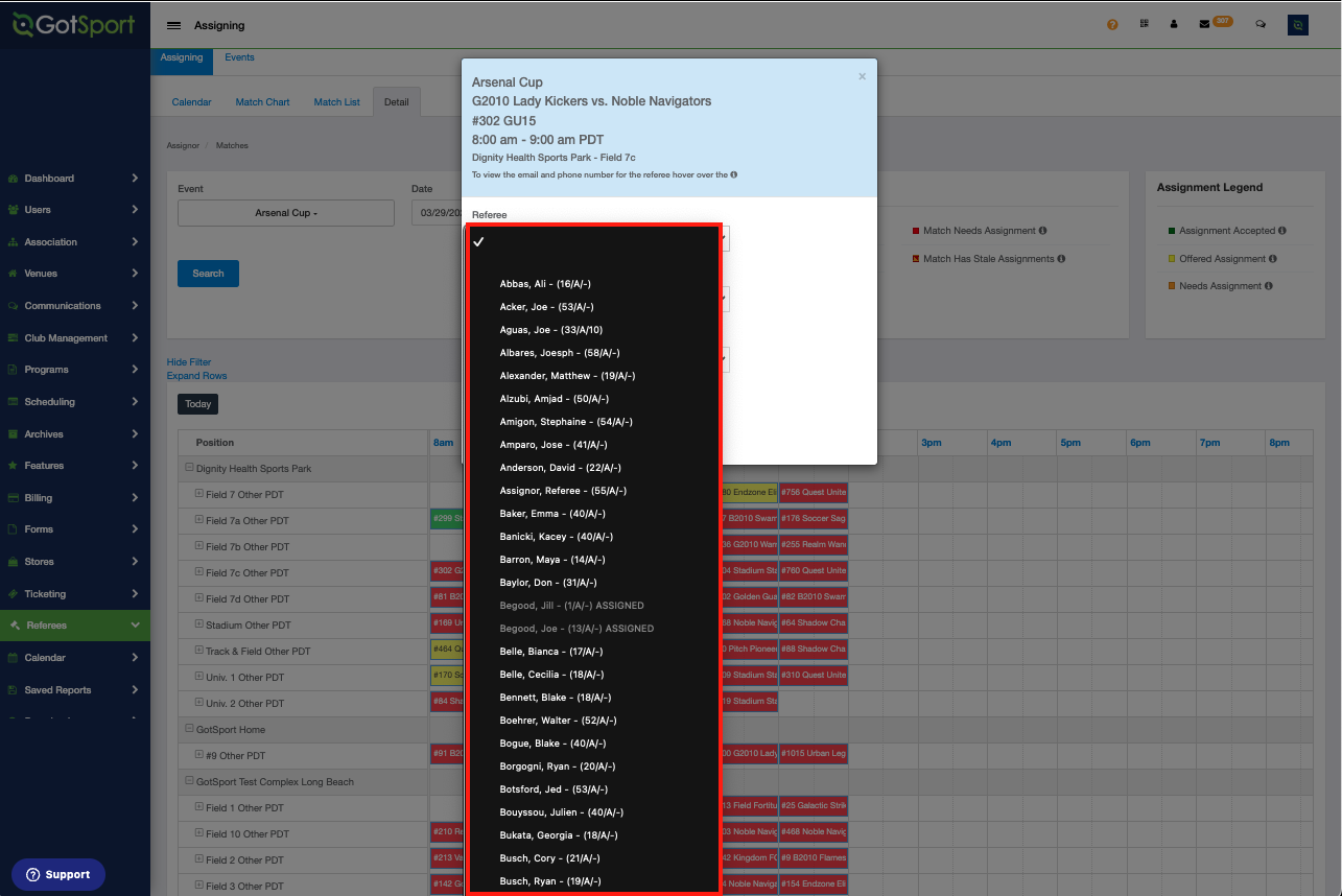 Assignors - How to assign Referees using the Detail tool