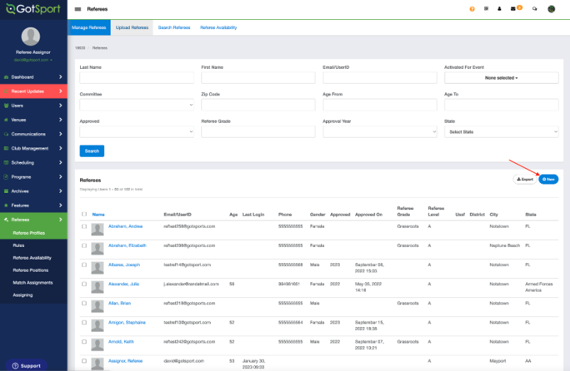 As an Assignor - Populate Referees Into Referee Pool