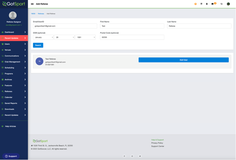 As an Assignor - Populate Referees Into Referee Pool